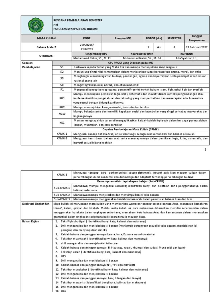 Rps-Bhs-Arab-2-Hki 2 | PDF