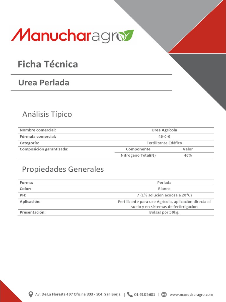 Urea-Agricola FICHA TECNICA | PDF