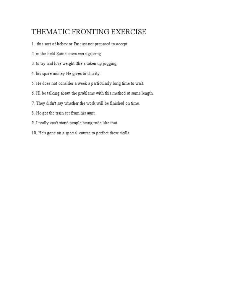 Thematic Fronting Exercise | PDF