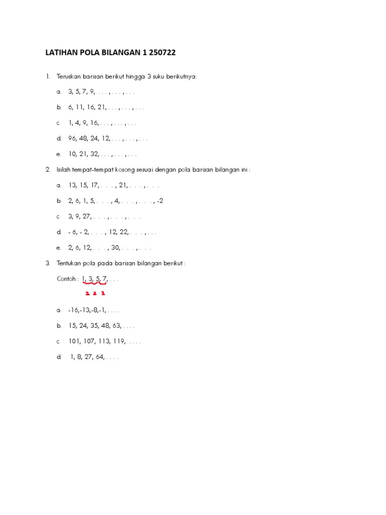 Latihan Pola Bilangan 1 250722 PDF | PDF