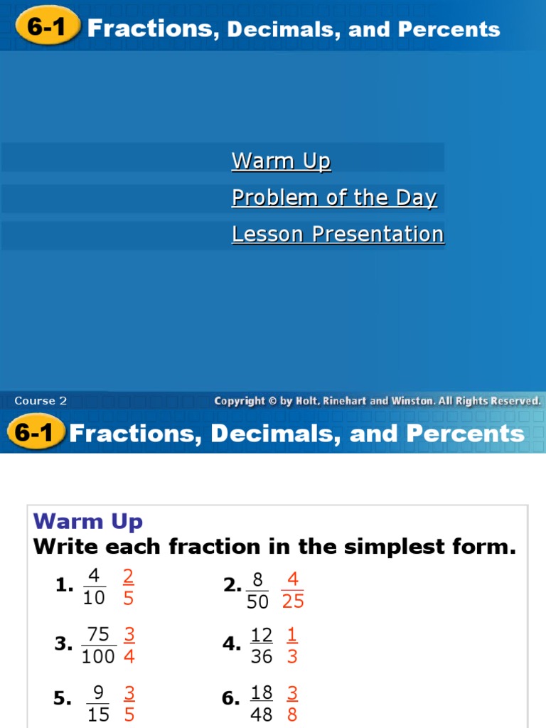 Fractions, Decimals, and Percents Guide | PDF | Percentage | Decimal
