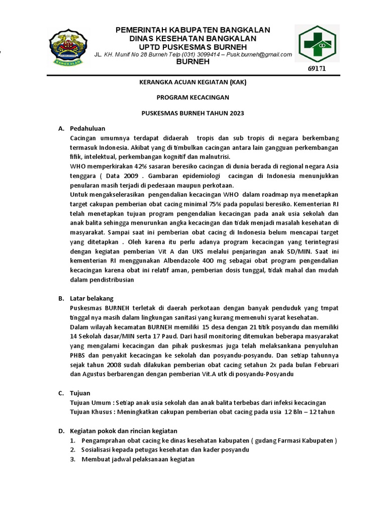 KAK - Program - Kecacingan 2023 | PDF
