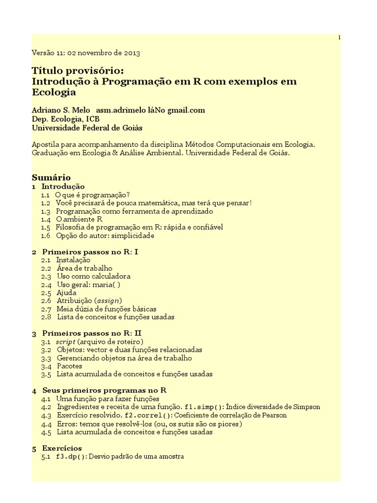 Melo - Introdução À Programação em R Com Exemplos em Ecologia | PDF ... Melo - Introdução À Programação em R Com Exemplos em Ecologia | PDF ...