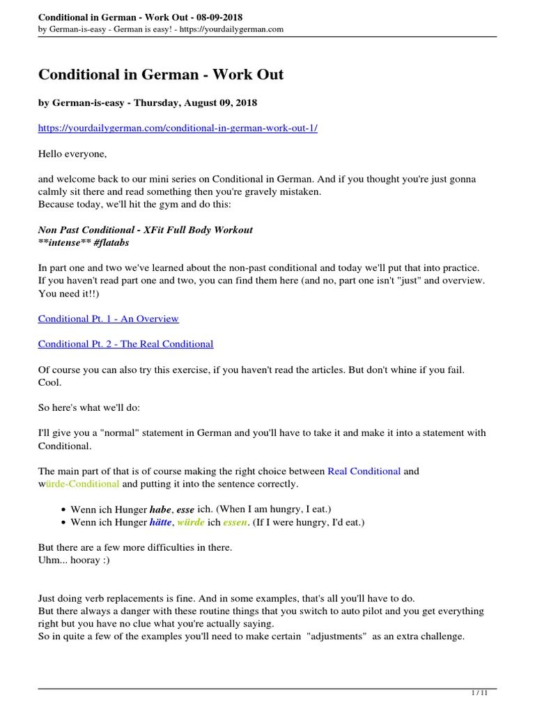 Conditional in German Work Out 1 | PDF | German Songs