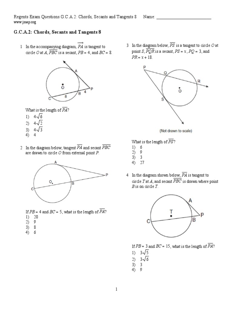 Chords, Secants, and Tangents Exam | PDF | Tangent | Trigonometric ...