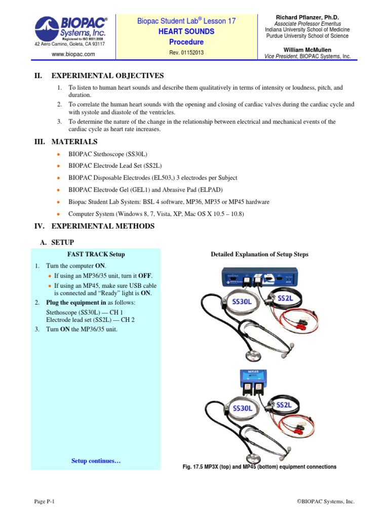 Biopac Lesson 17 Procedure | PDF | Diastole | Heart