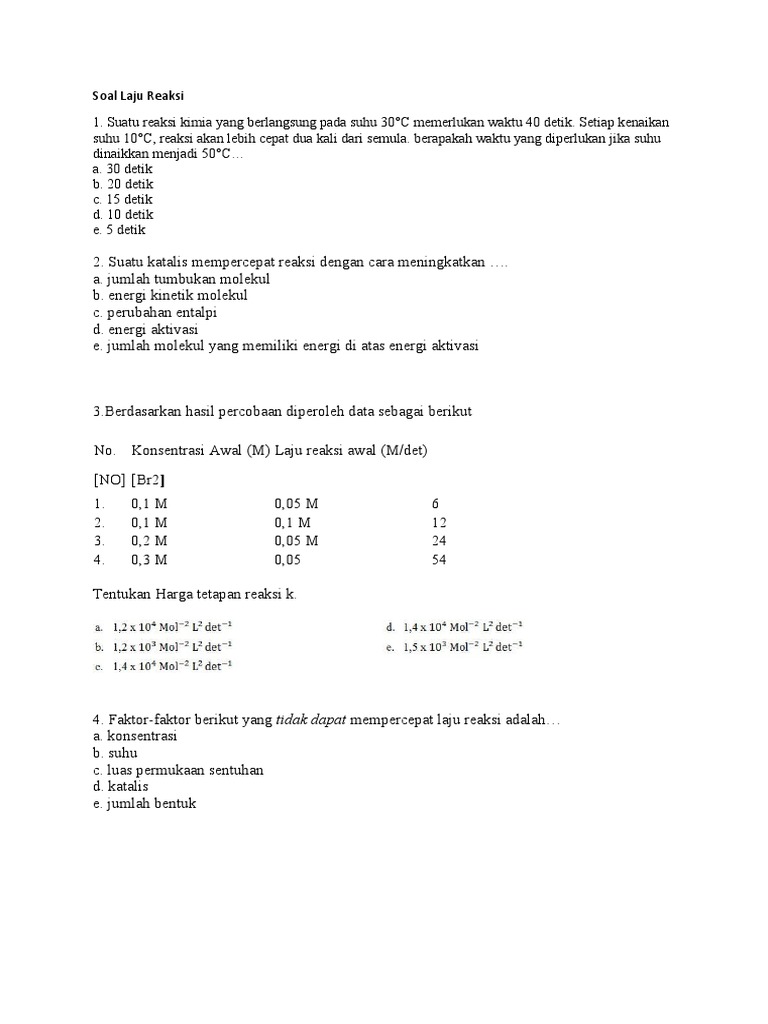 Soal Laju Reaksi | PDF