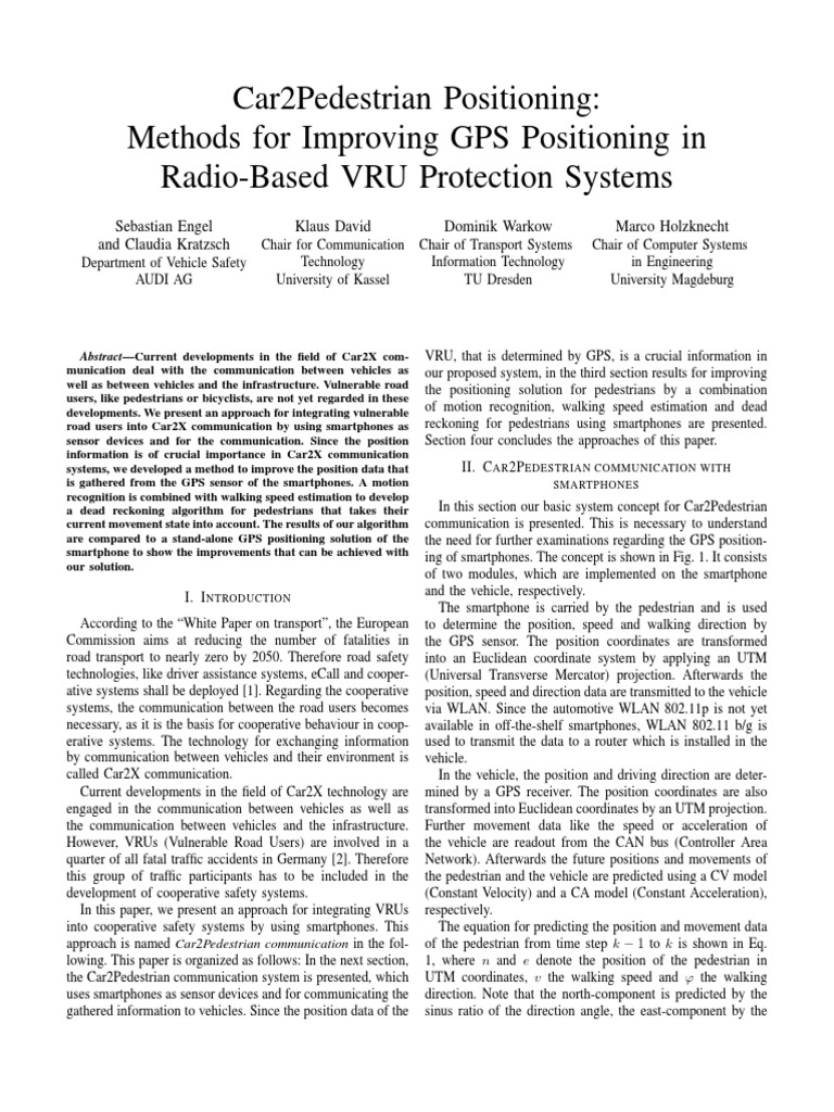 C2pedestrian Methods For Improving Gps Positioning | PDF | Statistical Classification | Kalman ...