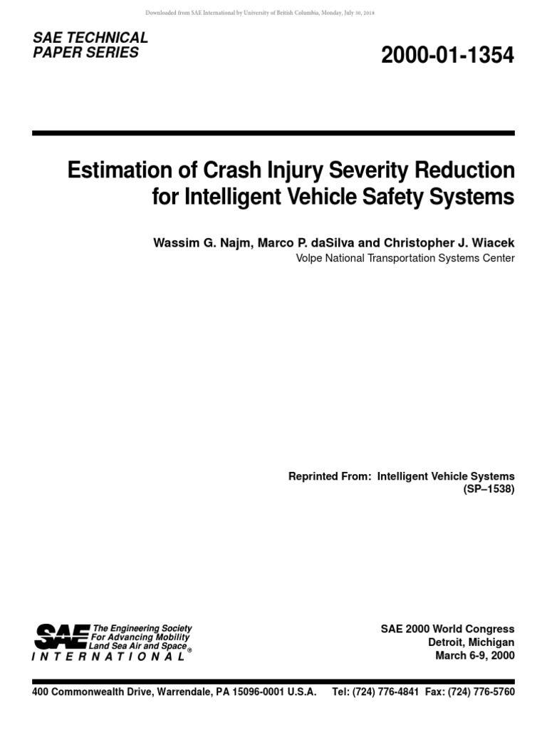 Estimation of Crash Injury Severity Reduction For Ivs | PDF | Traffic ...