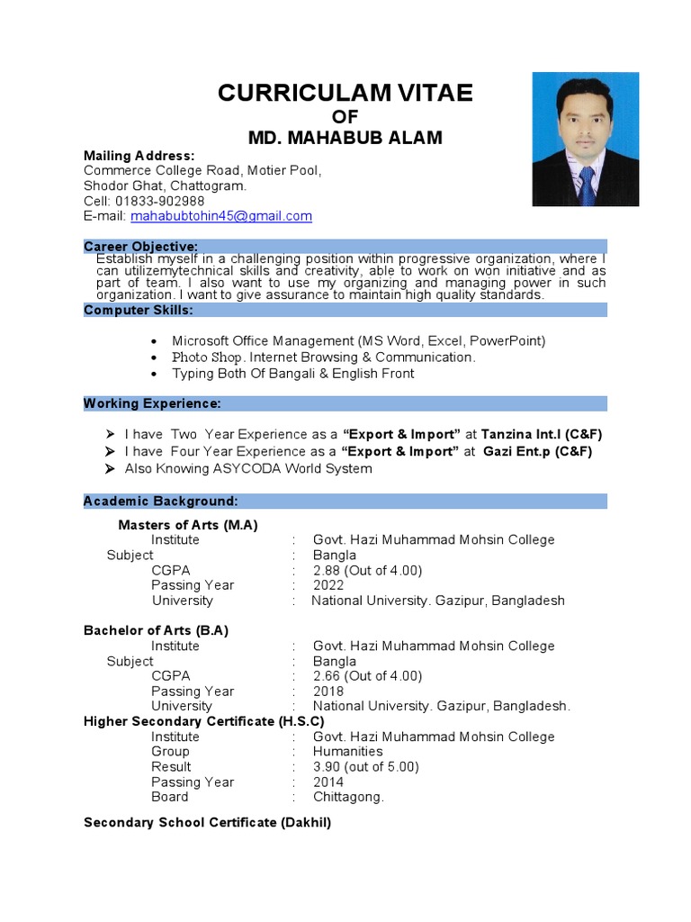 Resume of Mahabub New | PDF