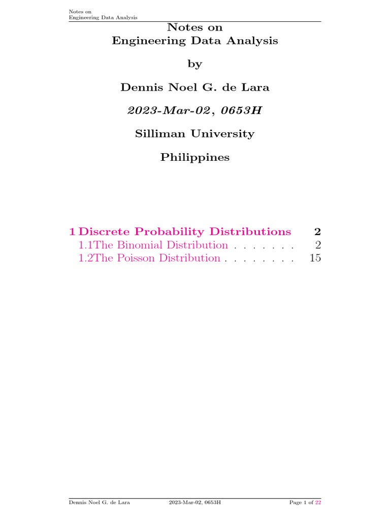 Engineering Data Analysis 1 | Download Free PDF | Poisson Distribution | Teaching Mathematics
