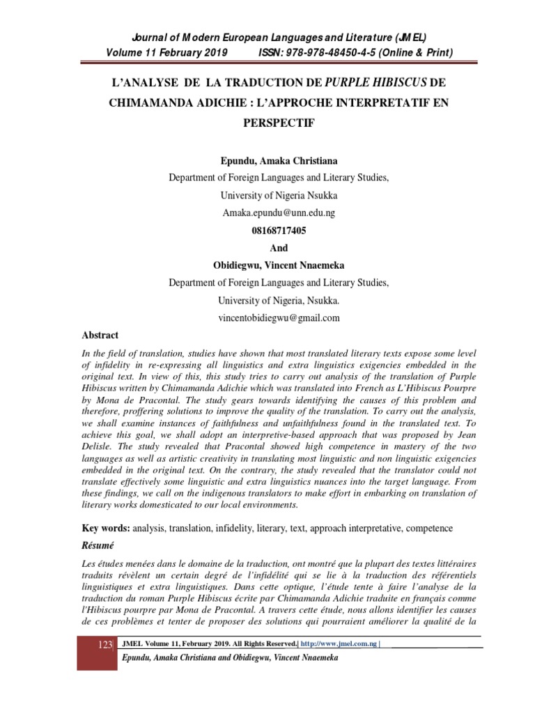 Translation Analysis of Purple Hibiscus | PDF | Translations | Linguistics