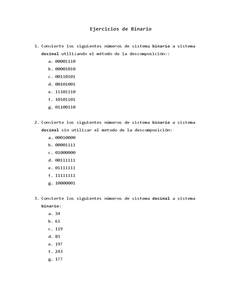 Ejercicios Binario 1 PDF | PDF