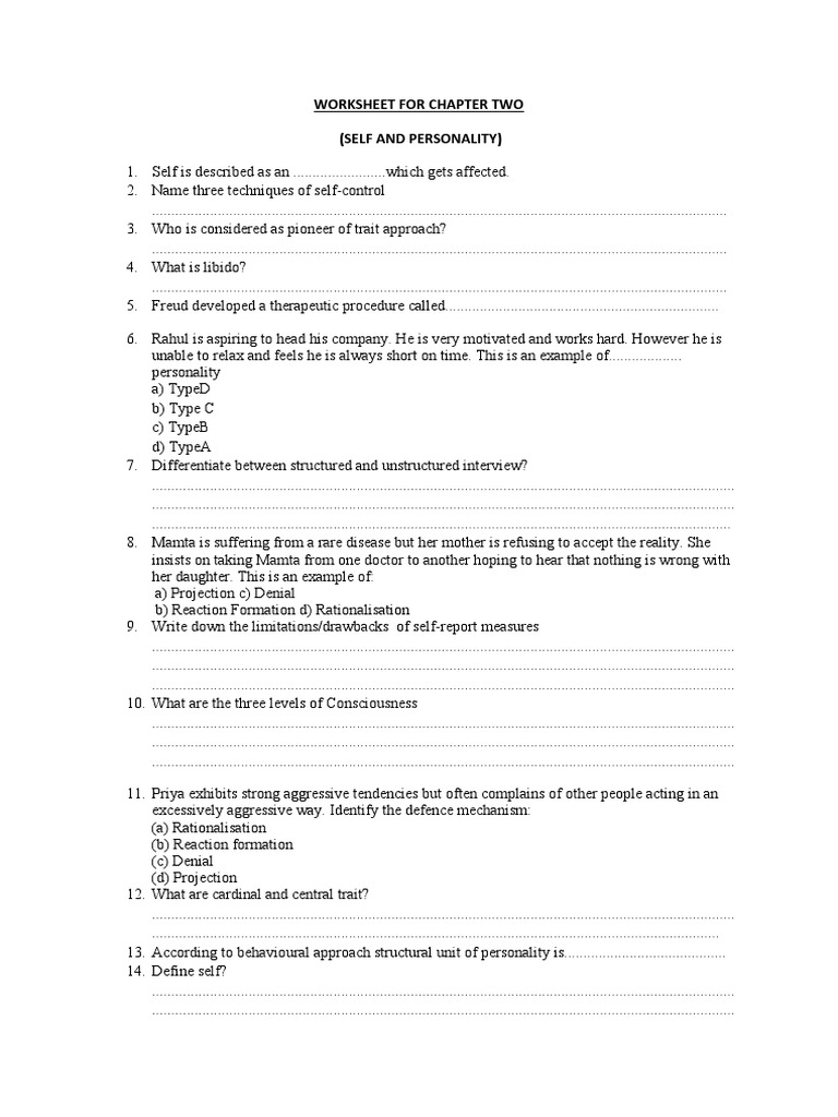 Chapter 2 Worksheet | PDF | Oedipus Complex | Cognition