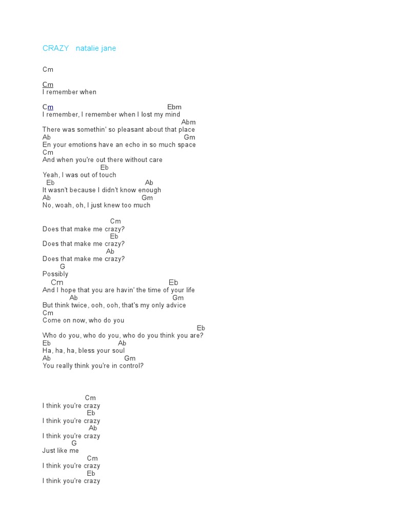 Crazy Natalie Jane Song | PDF