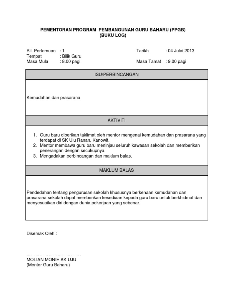 Buku Log Pementoran | PDF