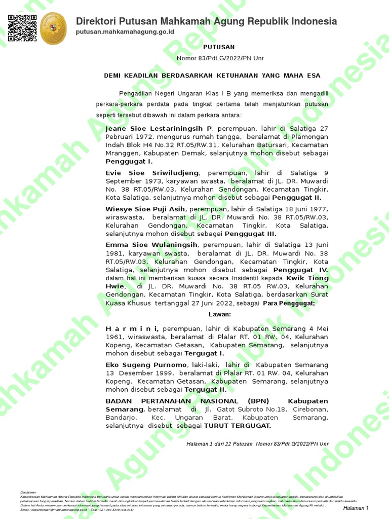 Putusan 83 PDT.G 2022 PN Unr 20230115072026 PDF | PDF