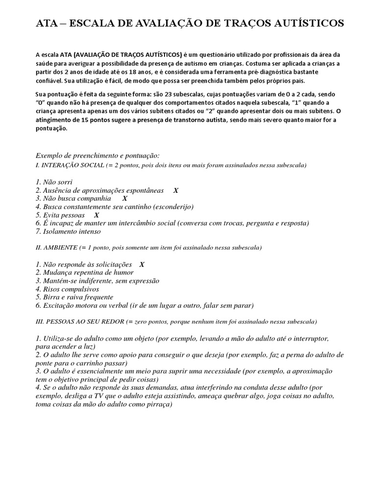 Escala Ata - 2 A 18 Anos | Download grátis PDF | Espectro do autismo ...