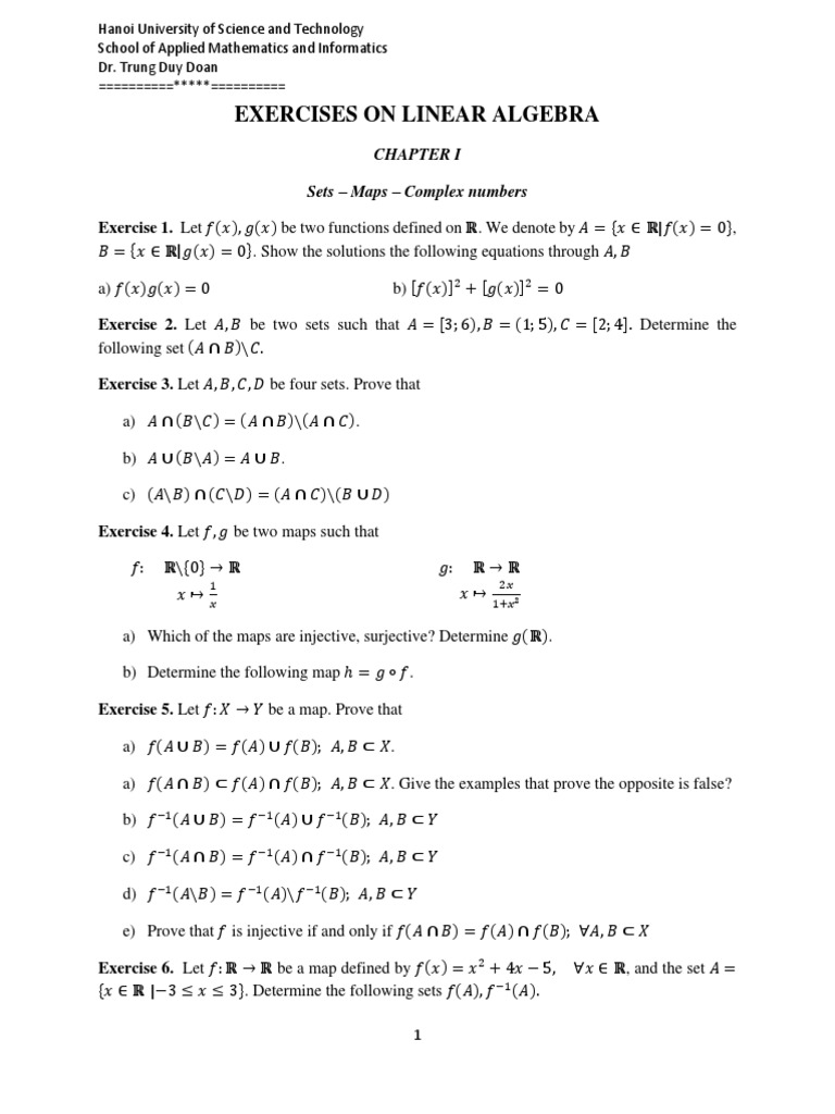 Exercises On Linear Algebra MI1036 | Download Free PDF | Basis (Linear Algebra) | Eigenvalues ...