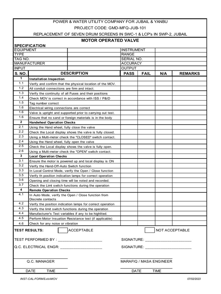 Replacement and Testing of Motor Operated Valves at Jubail and Yanbu ...