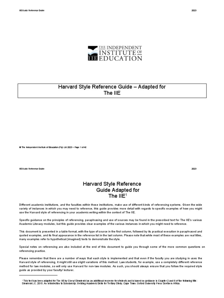 The IIE Harvard Style Reference Guide - Adapted For The IIE 2023 PDF ...