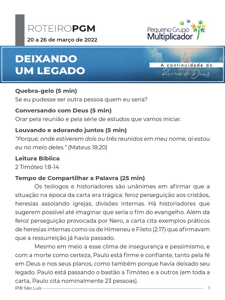 Roteiro-Pgm-12-2022-Deixando Um Legado | PDF