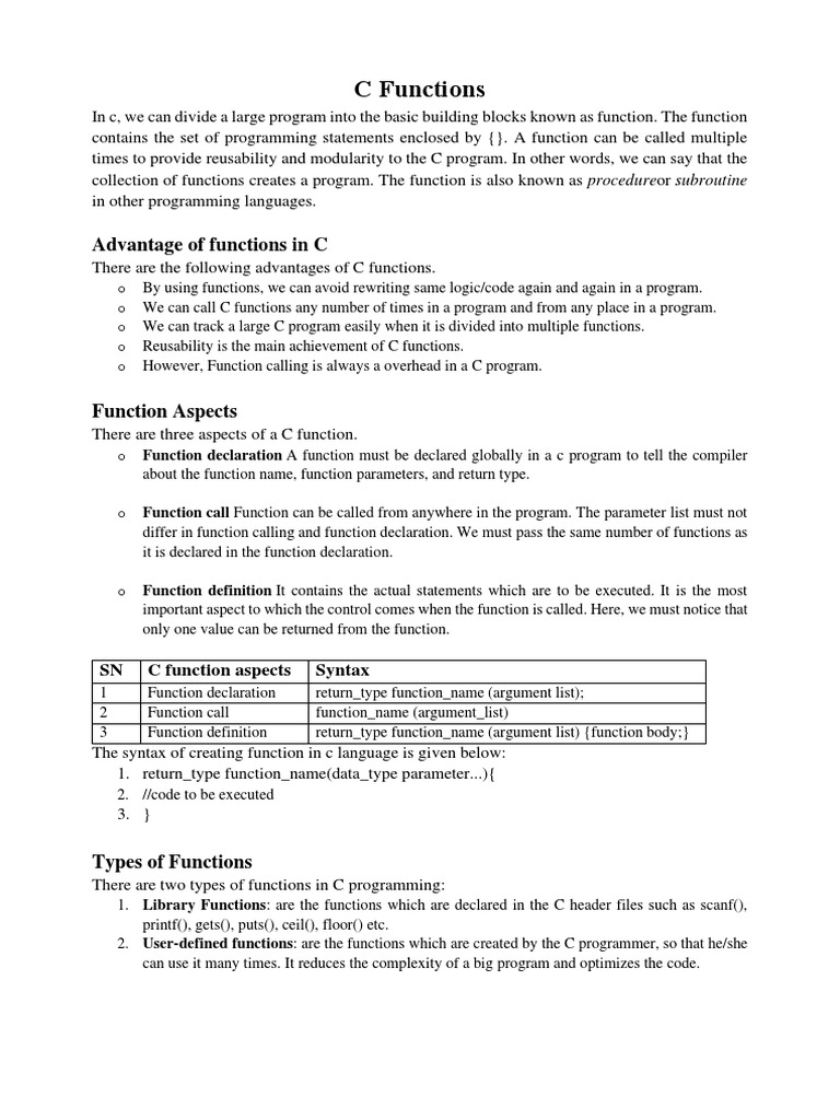 Functions Pdf Pdf Parameter Computer Programming Variable Computer Science 