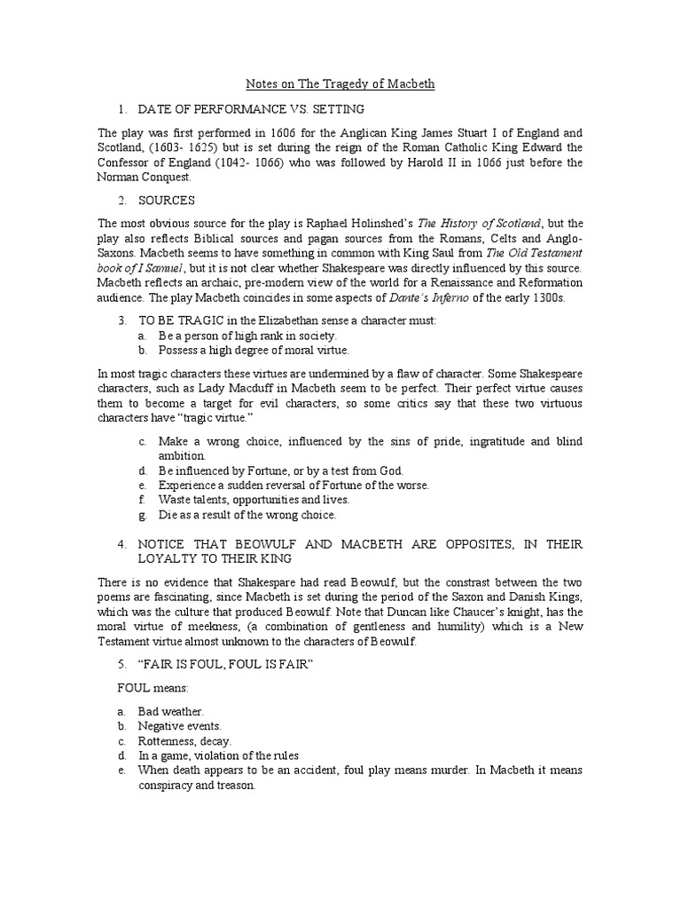 Notes On The Tragedy of Macbeth | PDF | Macbeth | Virtue