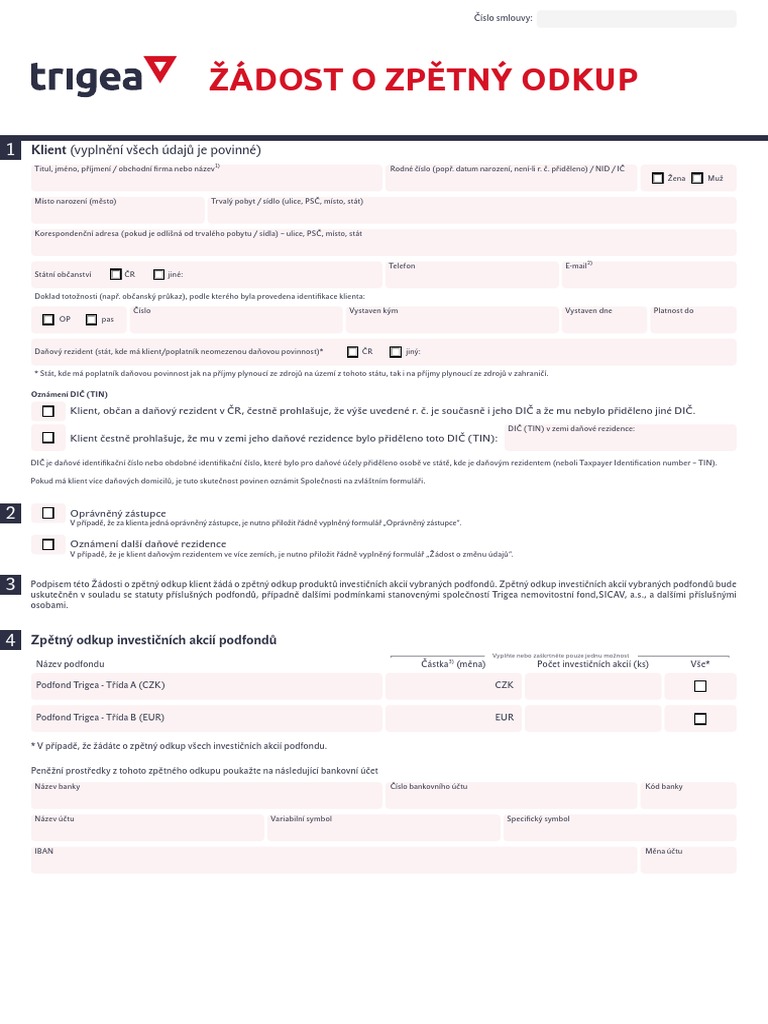 07 Zadost o Zpetny Odkup Trigea Edit 2022 Edit PDF | PDF