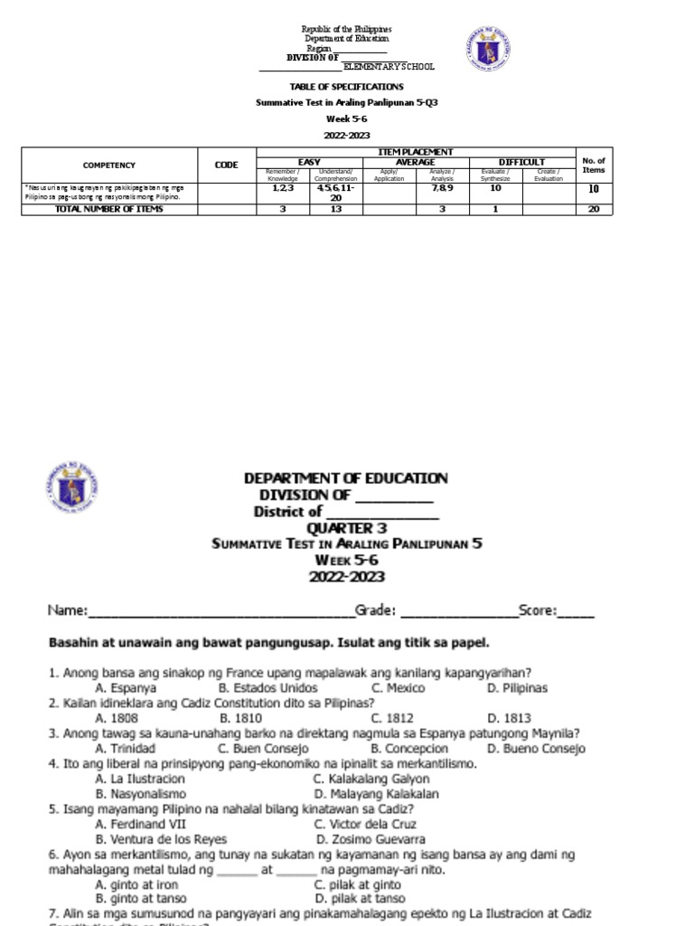 Republic of The Philippines Department of Education Region - ELEMENTARY SCHOOL | PDF