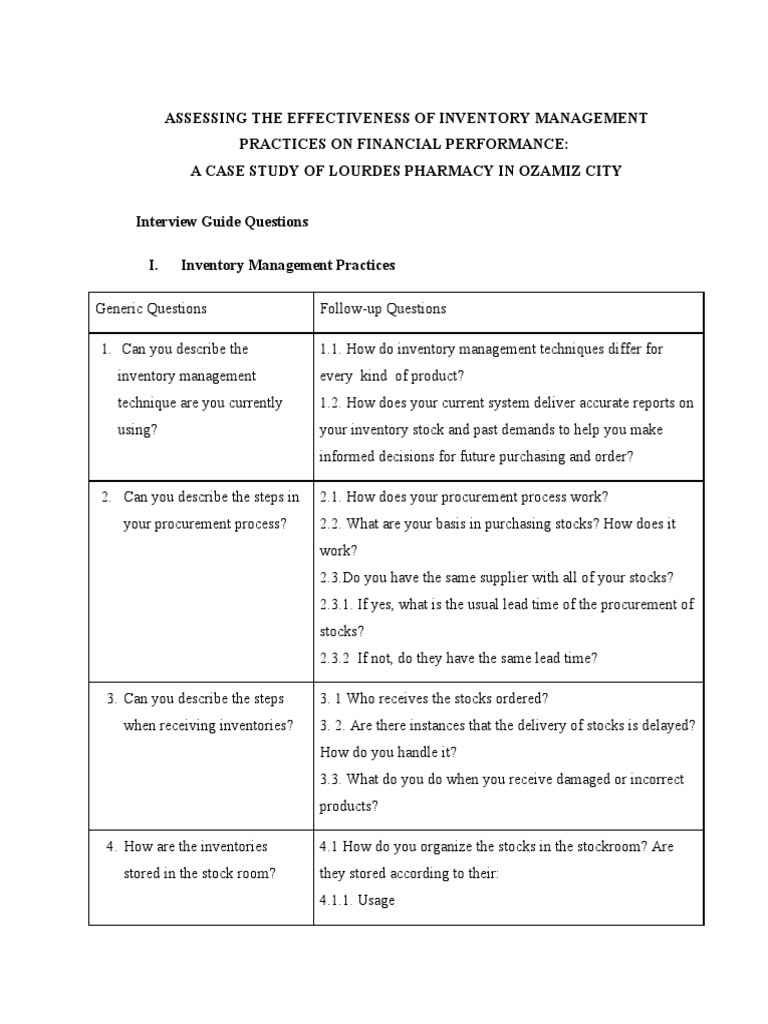 Interview Guide Questions | PDF | Inventory | Market (Economics)