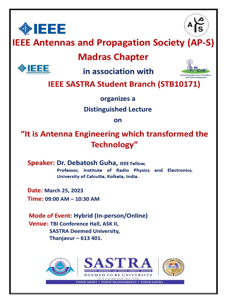 IEEE AP-S - DL Brochure - SASTRA PDF | PDF | Science | Engineering