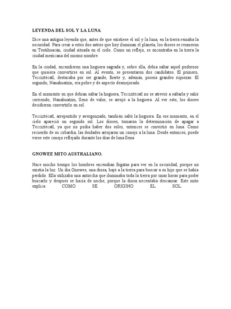 Leyenda del Sol y la Luna Azteca | PDF
