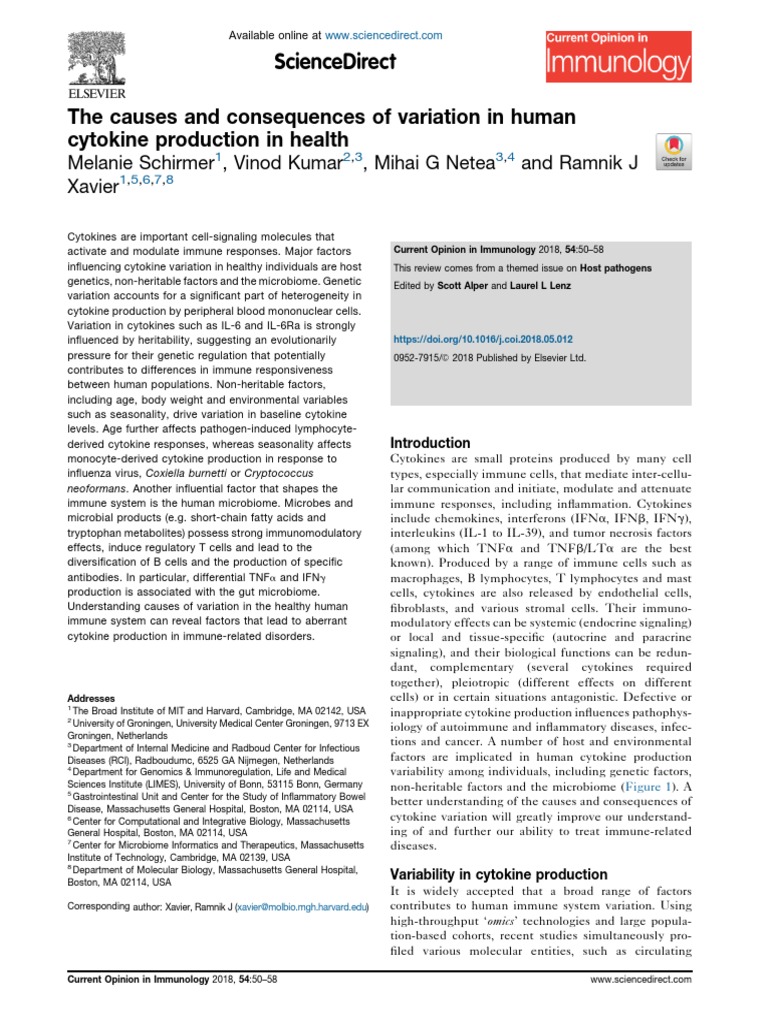 The Causes and Consequences of Variation in Human Cytokine Production in Health PDF | PDF ...