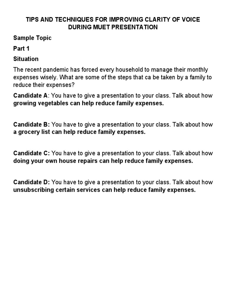 Tips For Muet Speech Clarity | PDF | Vegetables | Inflation