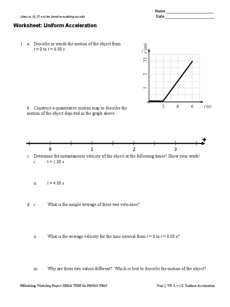 UniformAcceleration WS Edited | PDF | Velocity | Acceleration