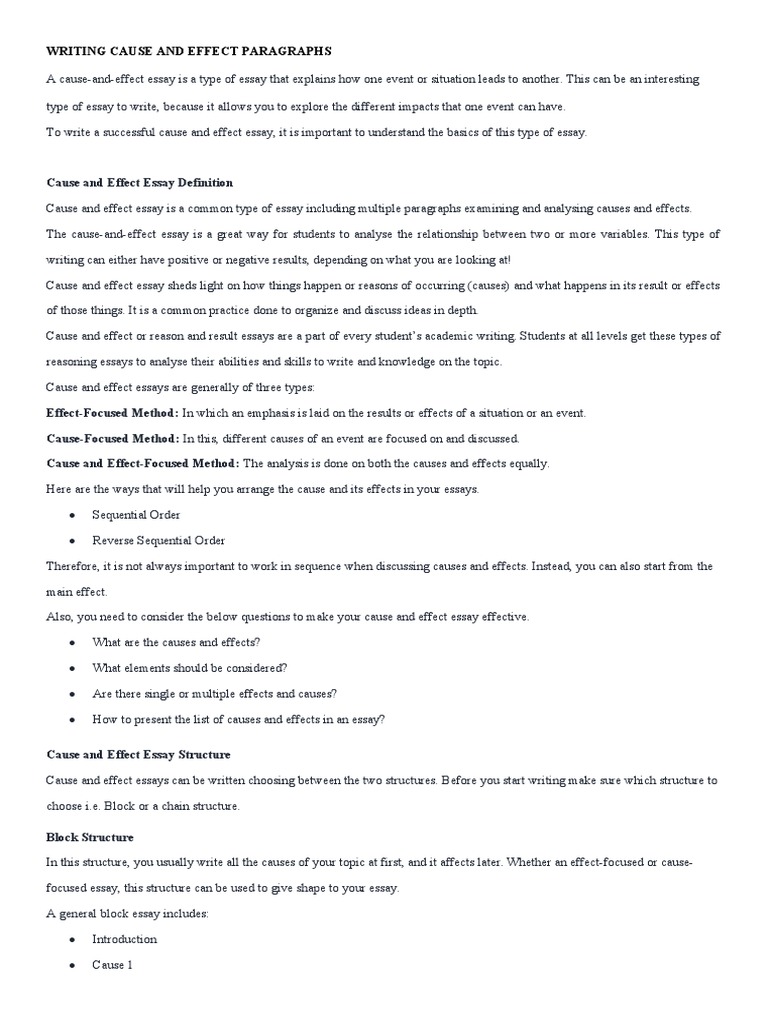 Writing Cause and Effect Paragraphs | PDF | Essays | Causality