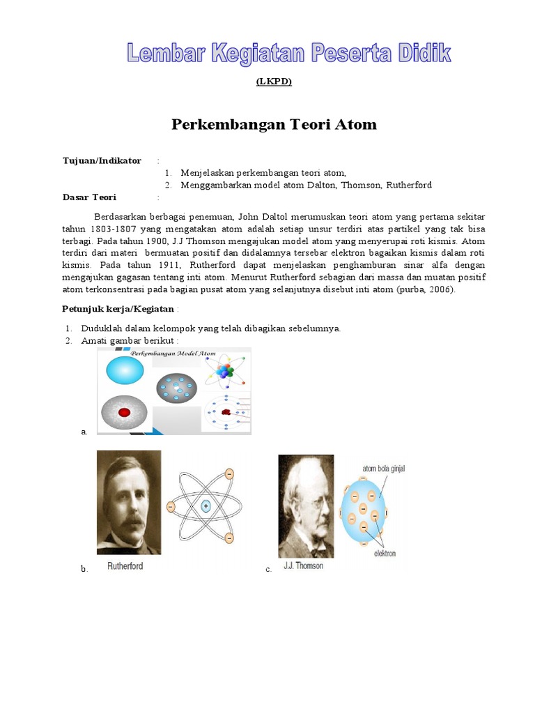Perkembangan Teori Atom dan Modelnya | PDF | Metode & Bahan Ajar ...