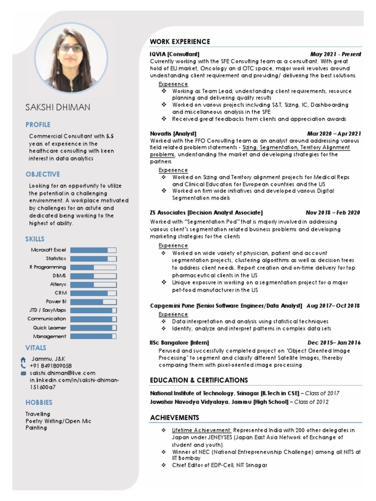Sakshi Dhiman Resume 2023 - 01112023 | PDF | Image Segmentation | Business