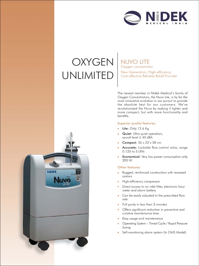 Nidek Nuvo Lite Oxygen Concentrator | PDF | Gases | Manufactured Goods