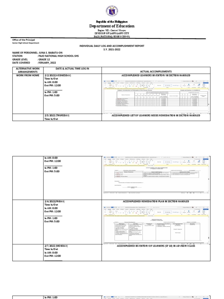 Accomplishment Report February Inset 2022 | PDF