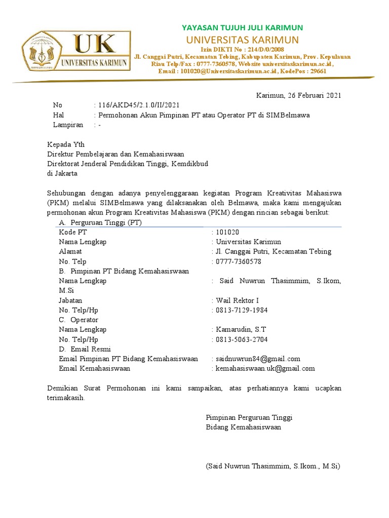 Surat Permohonan PT | PDF