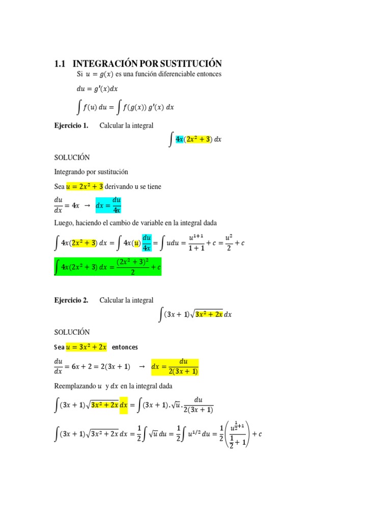 Integral Por Sustitución PDF | PDF | Integral | Conceptos matemáticos