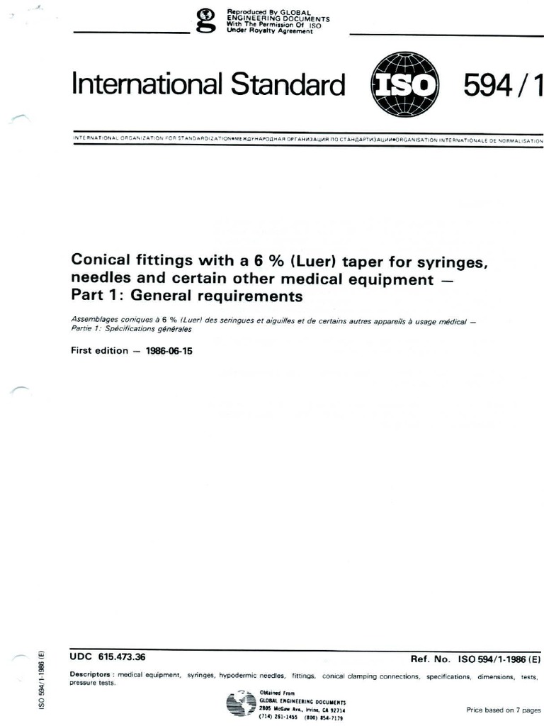 Iso 594-1 Luer Taper Standards | PDF