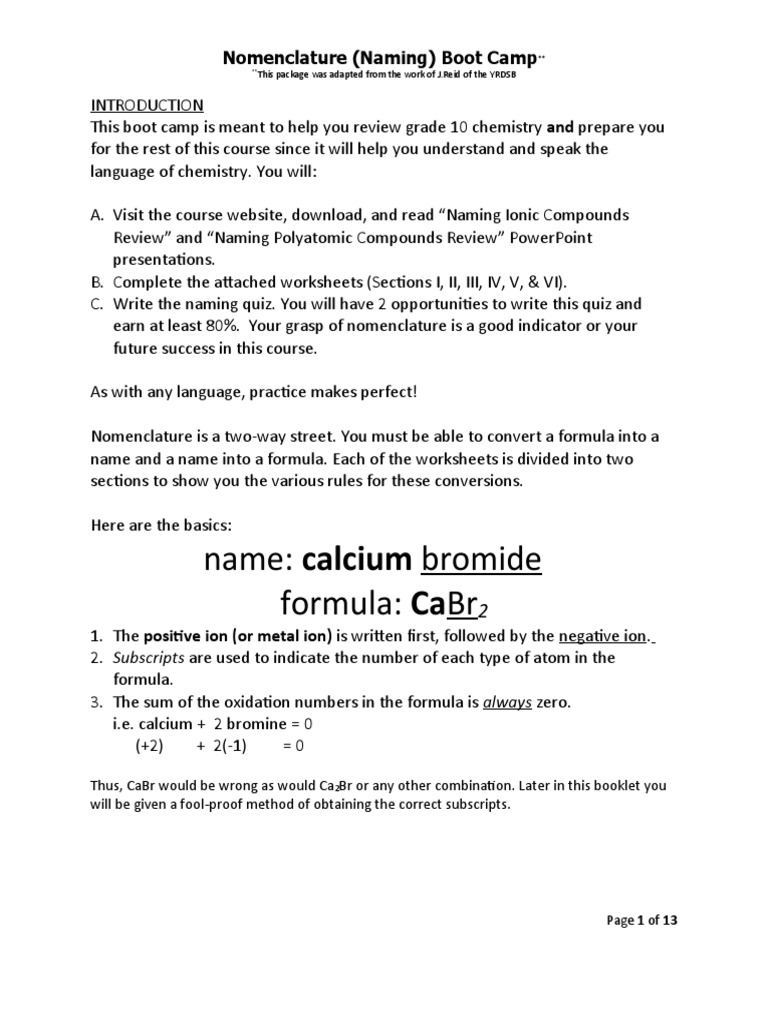SCH3U Nomenclature Boot Camp | PDF | Ion | Acid