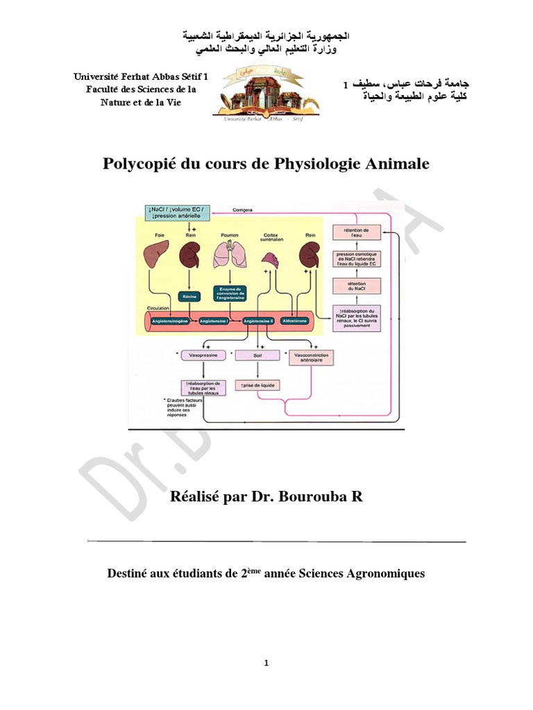 Polycopié Du Cours de Physiologie Animale PDF | PDF | Sciences et mathématiques