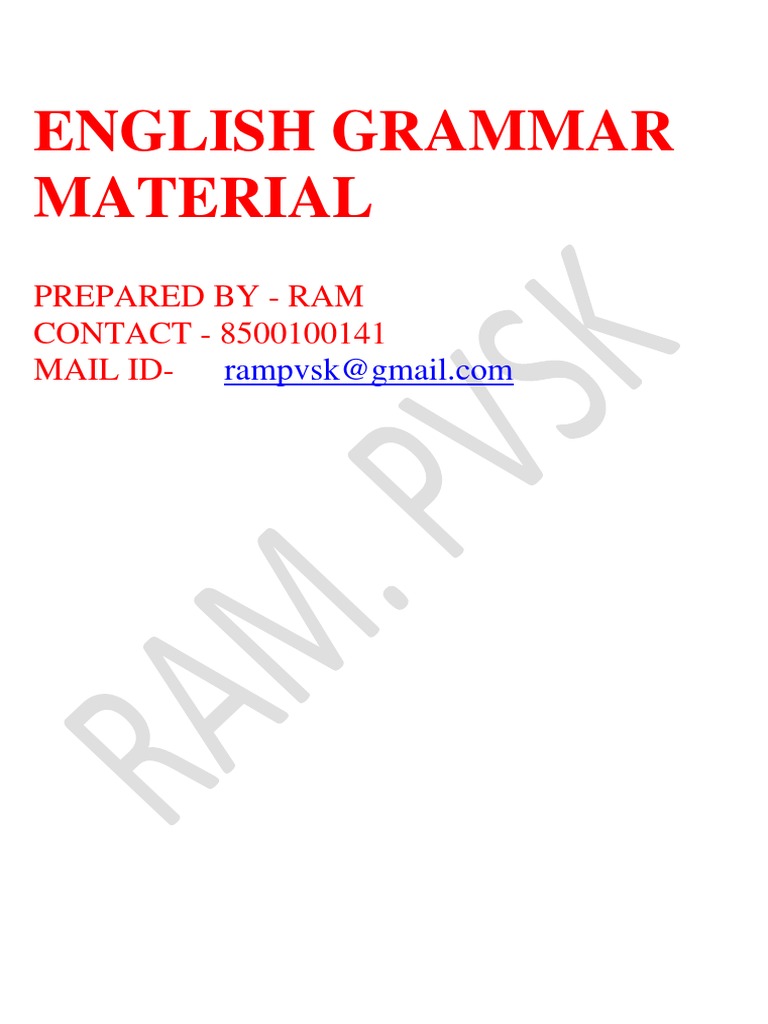 English Grammar Material | PDF | Verb | Noun