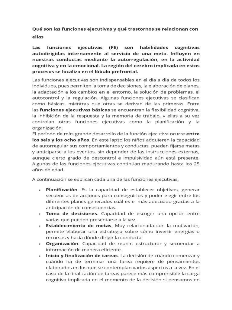 Funciones Ejecutivas | PDF
