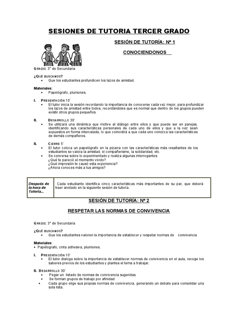 Sesiones de Tutoria Tercer Grado | PDF