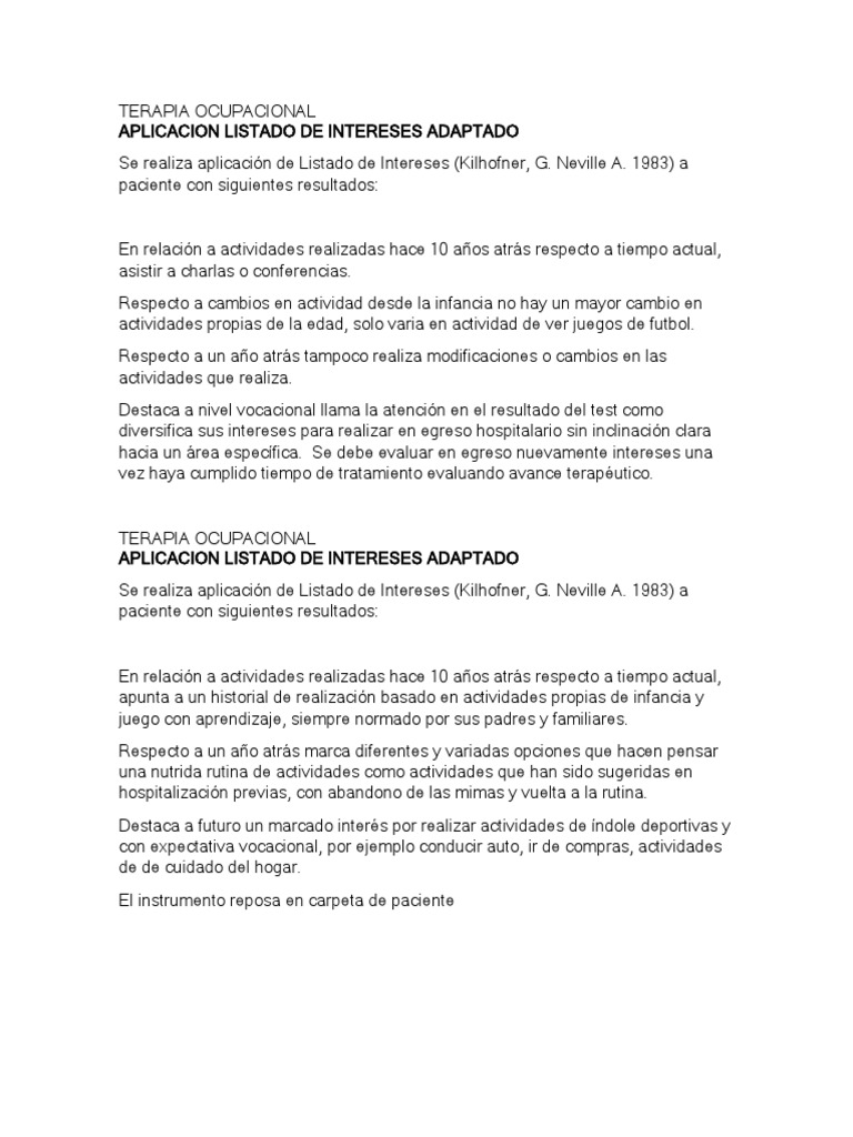Listado de Intereses en Terapia Ocupacional | PDF | Relaciones ...